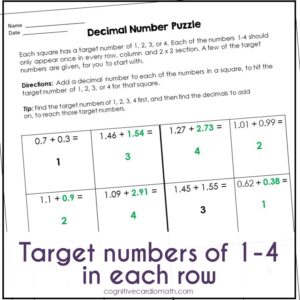 Decimal Operations Practice With Number Puzzles - Cognitive Cardio Math